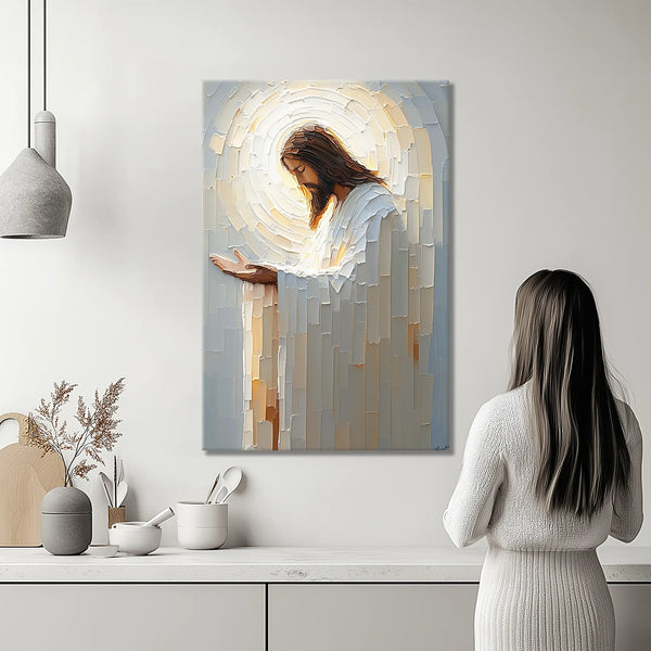 Painting Of Jesus Praying, Abstract Christian Wall Art, Jesus Painting