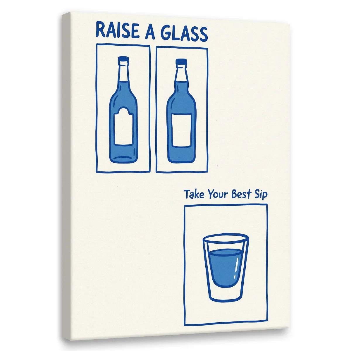 Blue Bottles and Shot Glass – Canvas Wall Art for Bar Areas