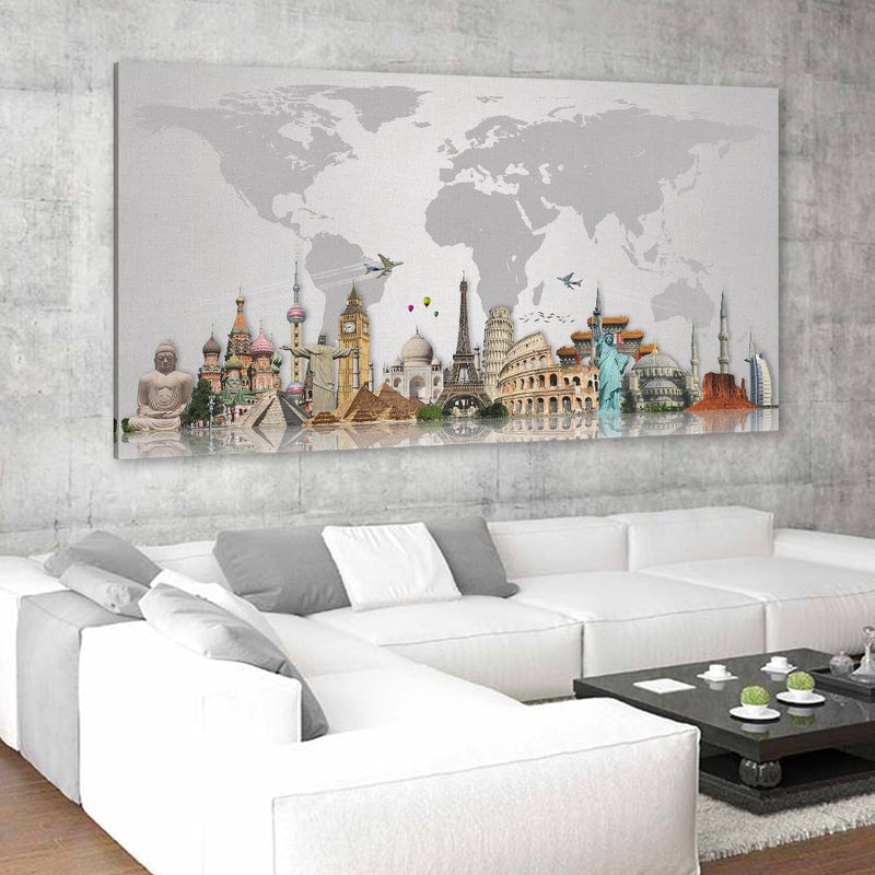 Landmarks World Map Wall Art Canvas Print Art Print Wall Paintings