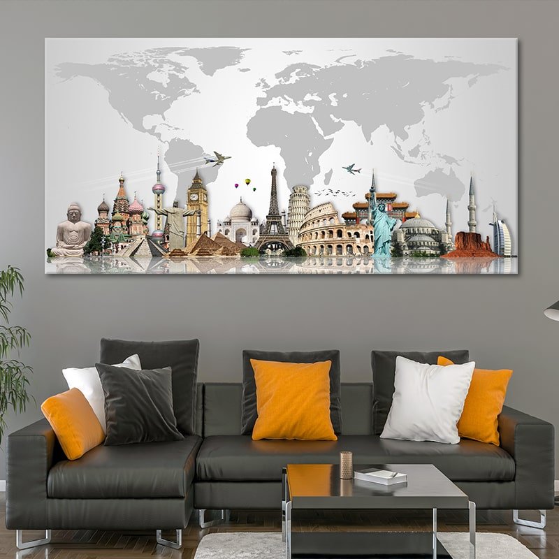 Landmarks World Map Wall Art Canvas Print Art Print Wall Paintings